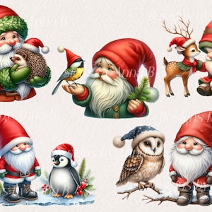 Gnome With Christmas Animals Clipart - Festive Gnome PNG, Holiday ...