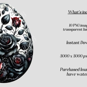 Watercolor Gothic Easter Egg Clipart, 10 High Quality PNG Files, Goth ...