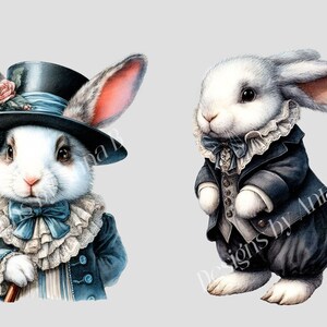 Watercolor Victorian Bunny Clipart, 10 High Quality PNG Files ...