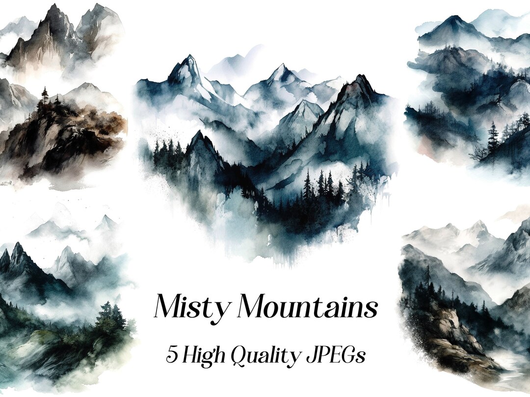 Watercolor Mountains Clipart 5 High Quality Jpegs Watercolor - Etsy