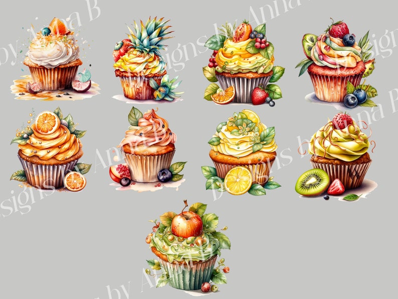 Watercolor Cupcake Clipart 21 High Quality Pngs Dessert - Etsy