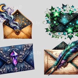 Watercolor Witchy Envelopes Clipart, 20 High Quality PNG Files, Magic ...