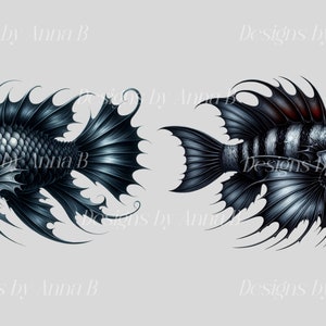 Watercolor Gothic Fish Clipart, 12 PNG Files, Black Coloured Fish ...