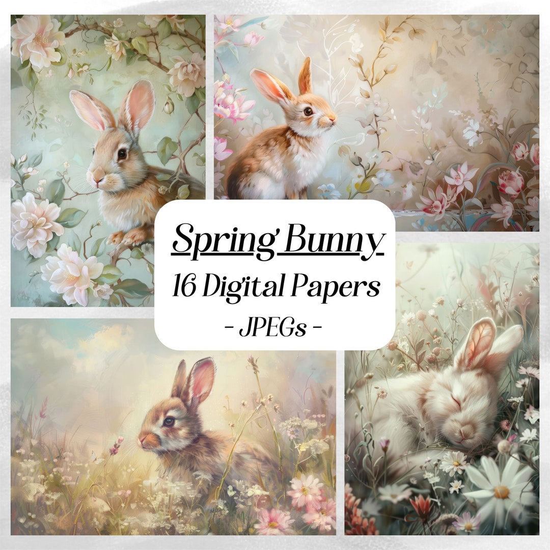 Watercolor Spring Bunny Digital Paper: 16 JPEG Files (digital Download ...
