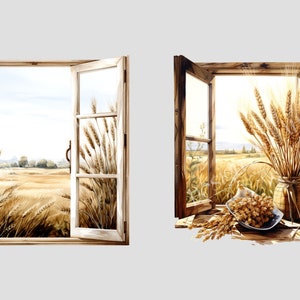 Watercolor Window Wheat Clipart: Harvest Bakery Decor (PNG Files) - Etsy