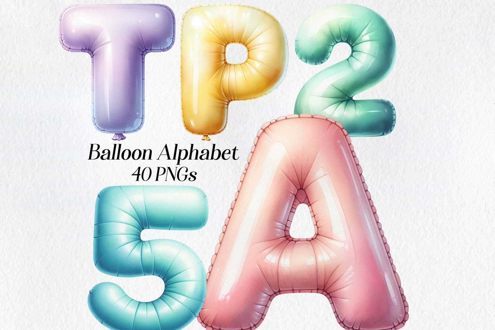 Balloon Alphabet Clipart: Pastel Letters & Numbers (PNG Digital ...