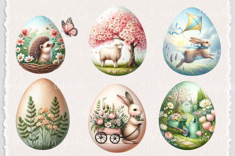 Watercolor Easter Egg Clipart: Spring Animals, Floral Pngs (digital ...