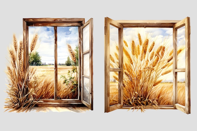 Watercolor Window Wheat Clipart: Harvest Bakery Decor (PNG Files) - Etsy
