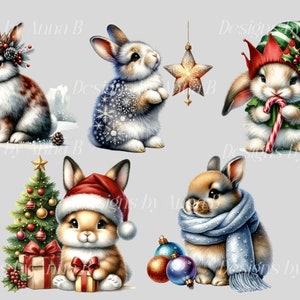 Watercolor Christmas Bunny Clipart, 15 High Quality PNG Files, Cute ...