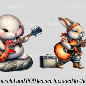 Watercolor Rockstar Bunny Clipart, 13 PNG Files, Cute Bunny, Rocker ...