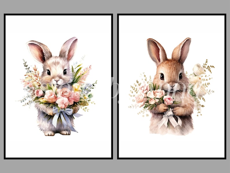 Watercolor Bunny Clipart 10 High Quality JPEG and PNG Files - Etsy