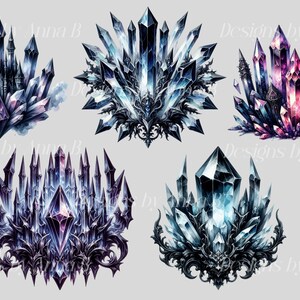 Gothic Crystals Clipart, Watercolor Crystals Clip Art, Gems Png, Dark ...