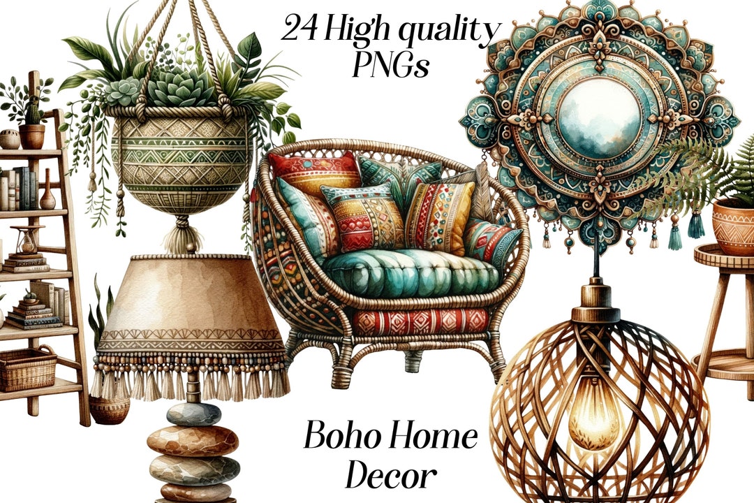 Watercolor Boho Home Decor Clipart: 24 PNG Files (digital Download) - Etsy