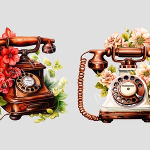 Watercolor Vintage Telephone Clipart, 10 High Quality PNG Files ...