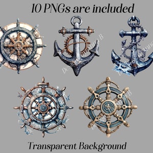 Watercolor Nautical Decor Clipart, 10 High Quality JPEG and PNG Files ...