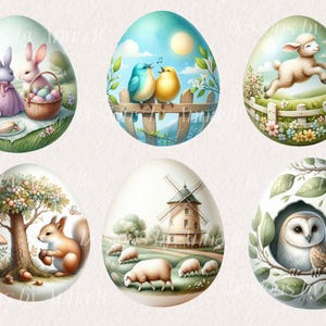 Watercolor Easter Egg Clipart: Spring Animals, Floral Pngs (digital ...