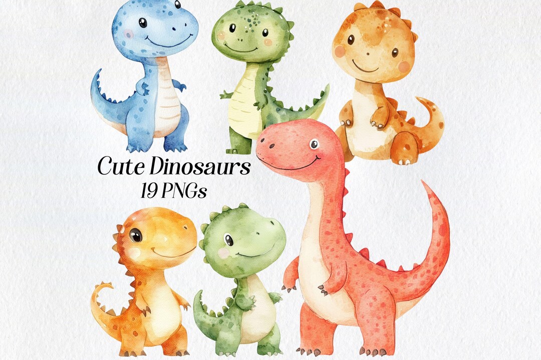Baby Dinosaur Clipart, Cute Cartoon Dinosaur Clip Art, Png, Watercolor ...