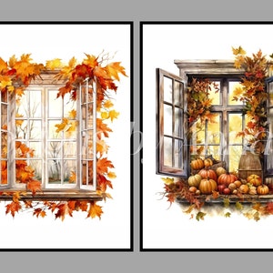 Watercolor Autumn Window Clipart, 10 High Quality JPEG and PNG Files ...