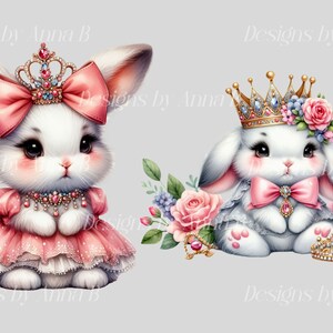 Watercolor Bunny Princess Clipart, 10 PNG Files, Cute Baby Bunny, Royal ...