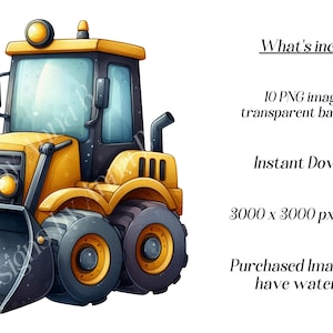 Watercolor Cute Construction Vehicles Clipart, 10 PNG Files, Building ...