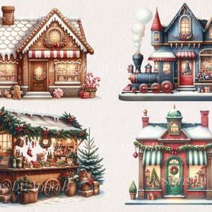 Watercolor Christmas Store Clipart: Festive Winter Village (digital ...