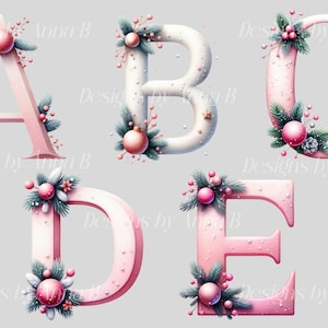 Watercolor Christmas Alphabet Clipart, 32high Quality PNG Files, Pink ...