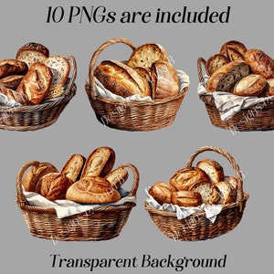 Watercolor Bread Basket Clipart: Bakery Food Art (JPEG, PNG) - Etsy
