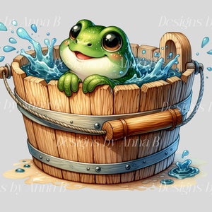 Watercolor Frog in a Bucket Clipart, 12 PNG Files, Cute Frog, Cottage ...