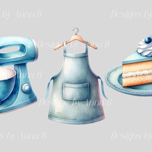 Pastel Blue Baking Clipart: Watercolor Kitchen Tools (digital Download ...