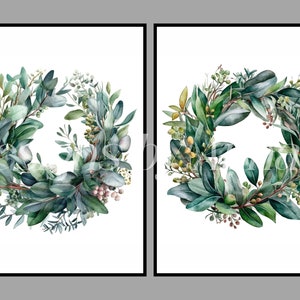Eucalyptus Wreath Clipart: Watercolor Greenery Graphics (JPEG & PNG ...
