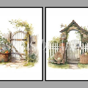 Watercolor Rustic Gates Clipart, 10 High Quality JPEG and PNG Files ...