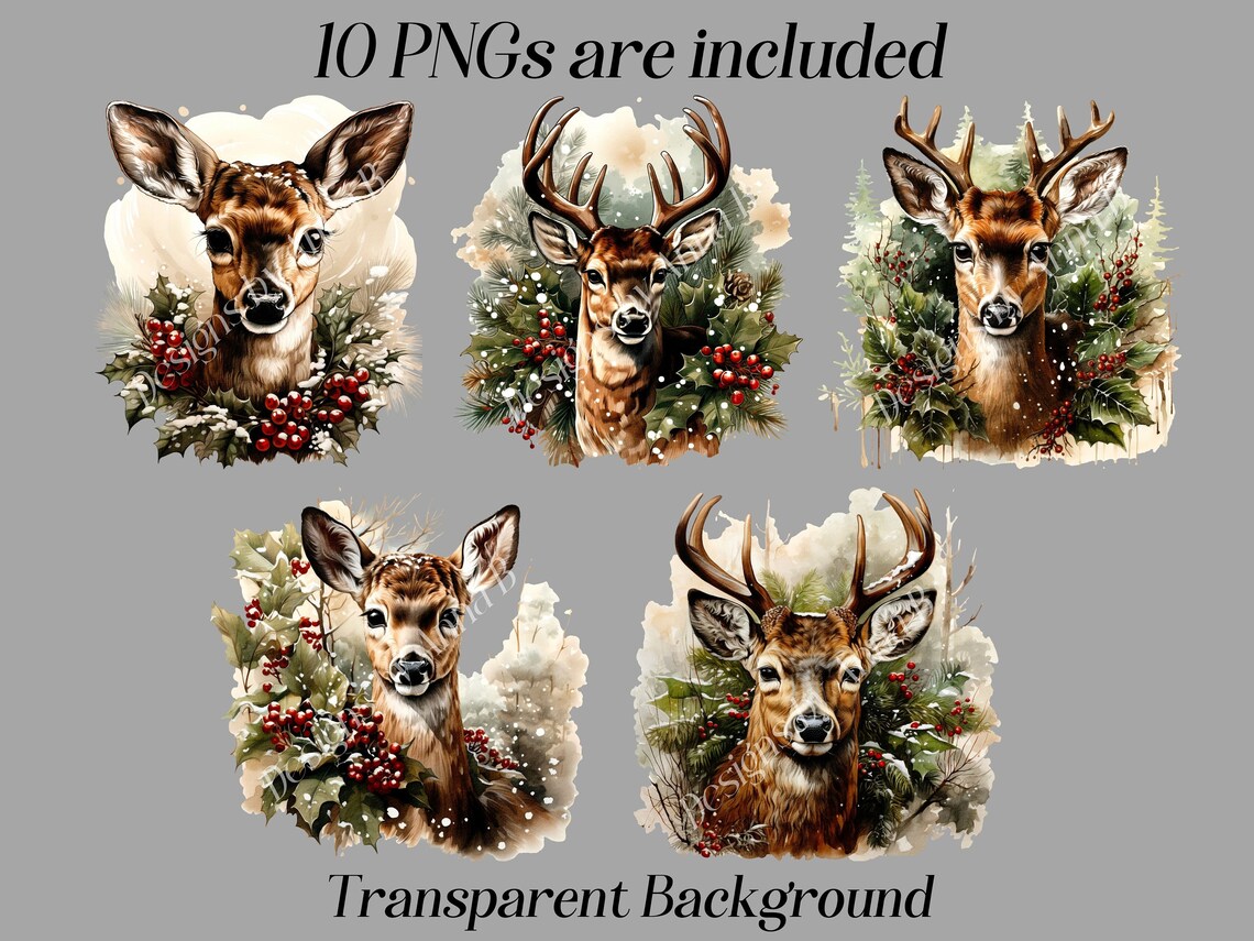 Watercolor Christmas Deer Clipart: Holiday Card Making (JPEG, PNG) - Etsy