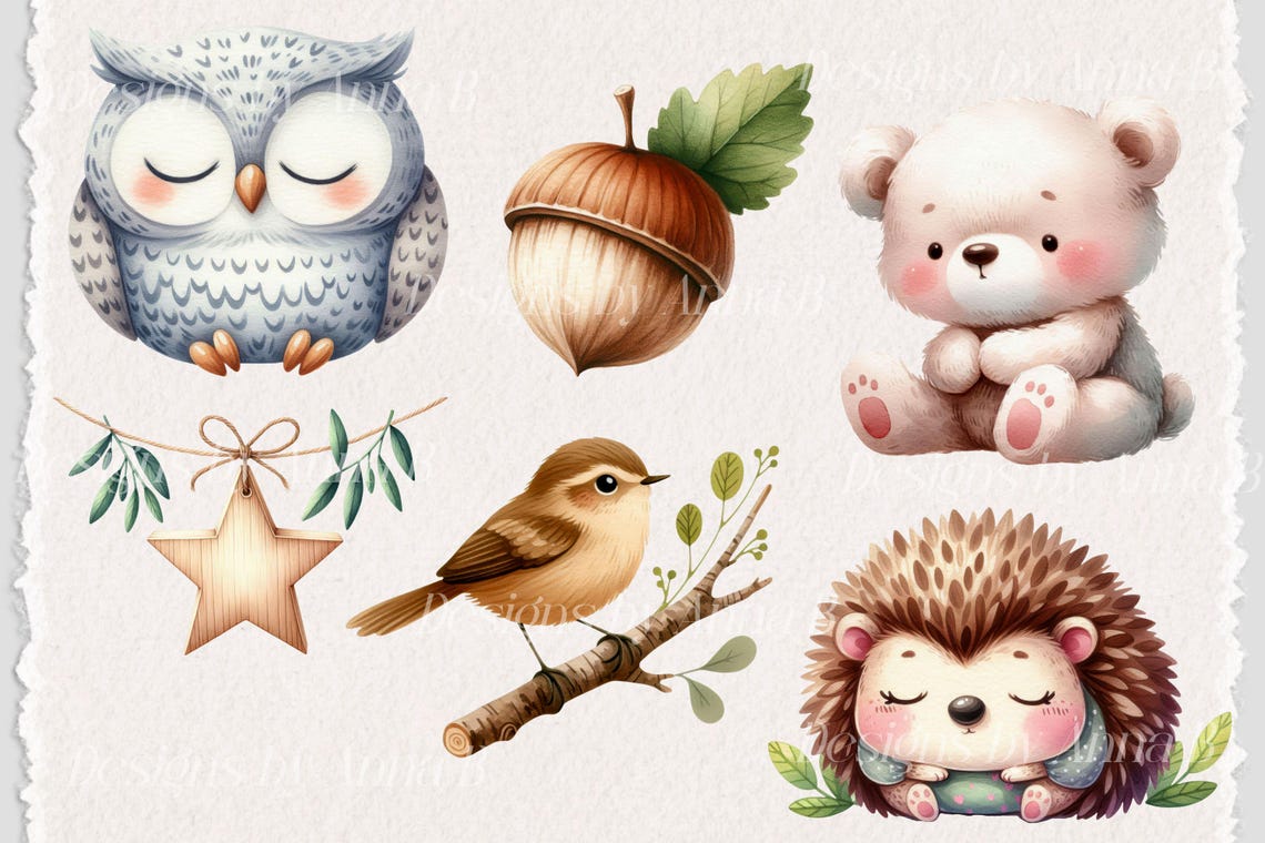 Forest Friends Clipart Set - Cute Woodland Animals and Nature Scenery ...