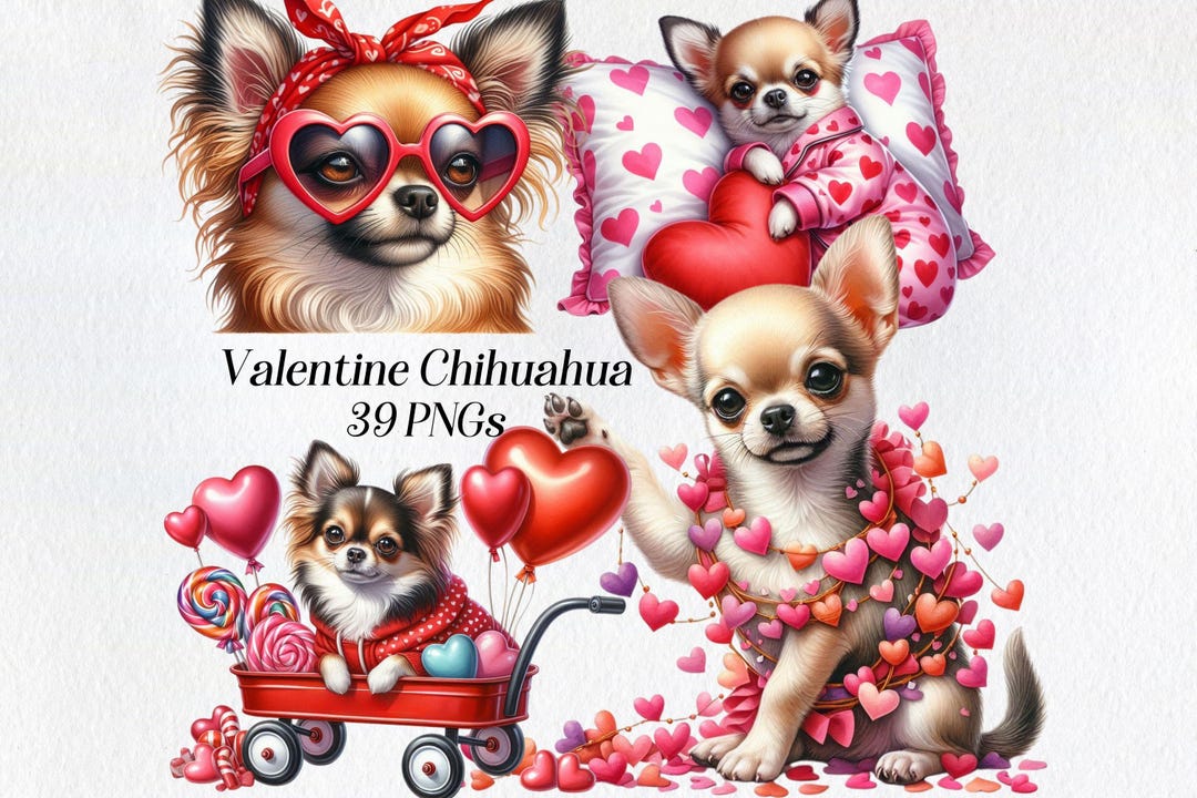 Valentine Chihuahua Clipart, Watercolor Dog Clip Art, Png, Puppy, Love ...