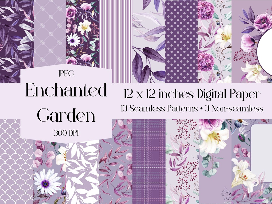 Seamless Digital Paper, Floral, Botanical Patterns, Lilac, Purple ...