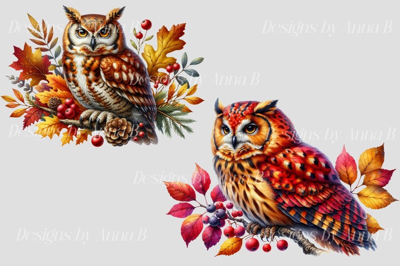 Autumn Owl Watercolor Clipart: Fall PNG Images (digital Download) - Etsy