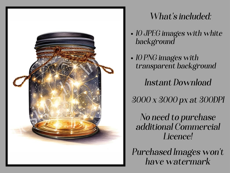 Watercolor Jar With Fairy Lights Clipart 10 High Quality JPEG - Etsy