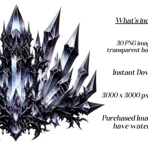 Gothic Crystals Clipart, Watercolor Crystals Clip Art, Gems Png, Dark ...