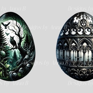 Watercolor Gothic Easter Egg Clipart, 10 High Quality PNG Files, Goth ...