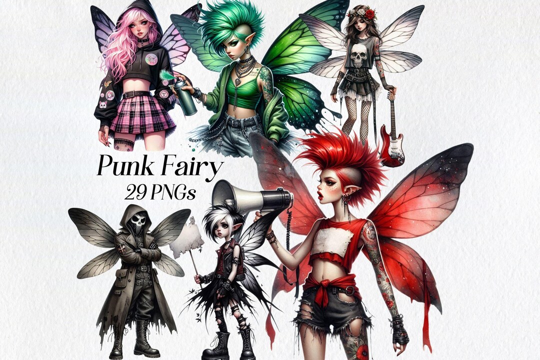 Punk Fairy Clipart, Watercolor Goth Fairy Clip Art, Png, Rock and Roll ...