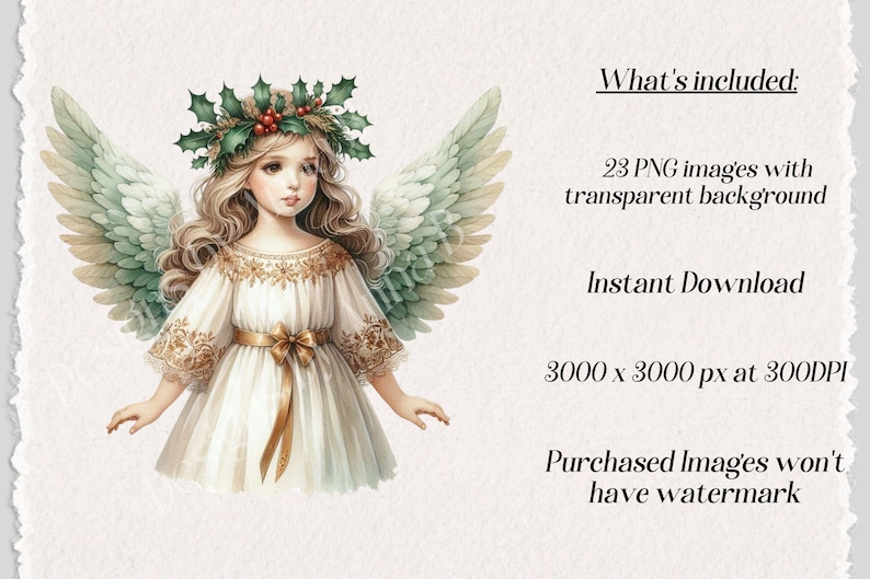 Watercolor Christmas Angel Clipart: Holiday PNG Images (digital ...