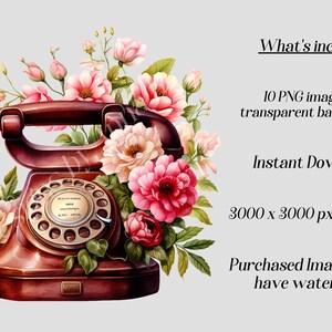 Watercolor Vintage Telephone Clipart, 10 High Quality PNG Files ...