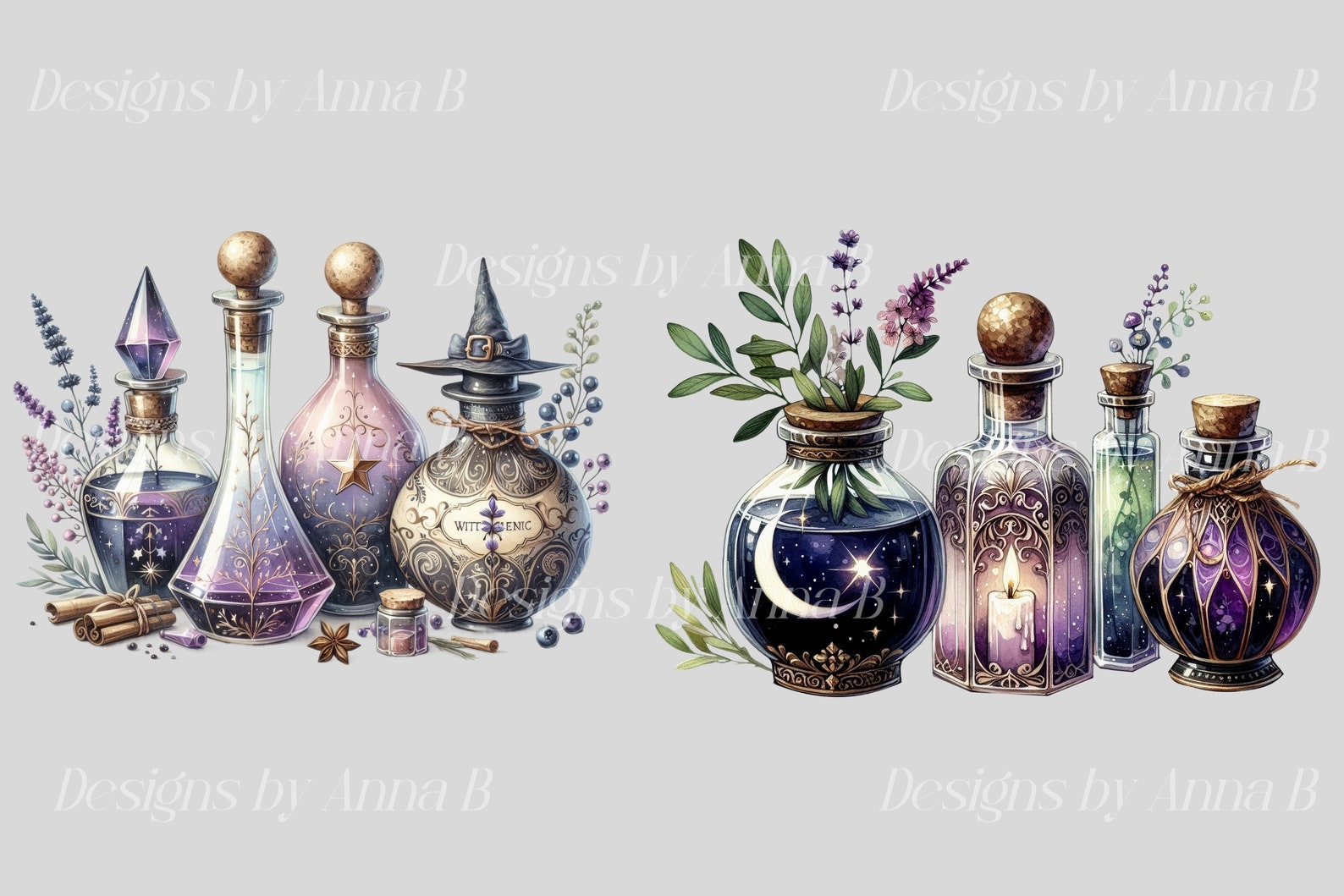 Watercolor Witches Potions Clipart: Fantasy Magic PNG (digital Download ...