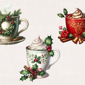Festive Mug Watercolor Clipart: Christmas Holiday Cocoa (digital ...