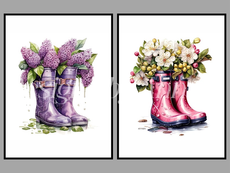 Watercolor Garden Boots Clipart 10 High Quality JPEG and PNG - Etsy
