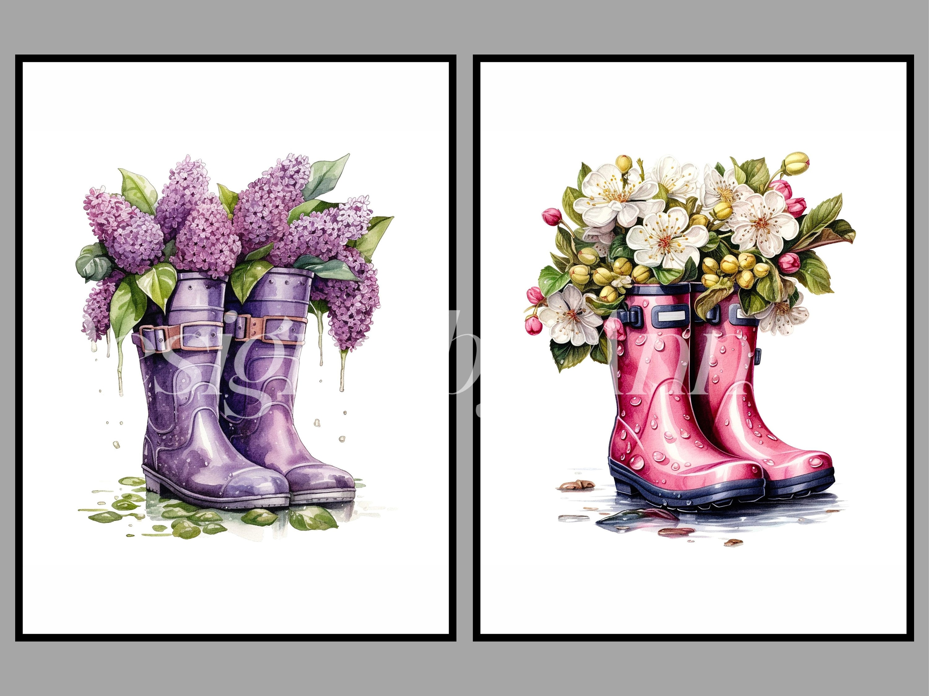 Watercolor Garden Boots Clipart 10 High Quality JPEG and PNG - Etsy