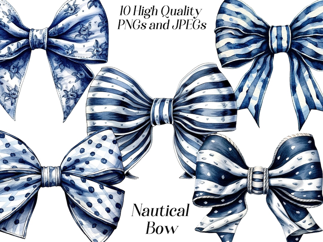 Nautical Blue Bow Clipart: Coastal Sailor Bow PNG (digital Download) - Etsy