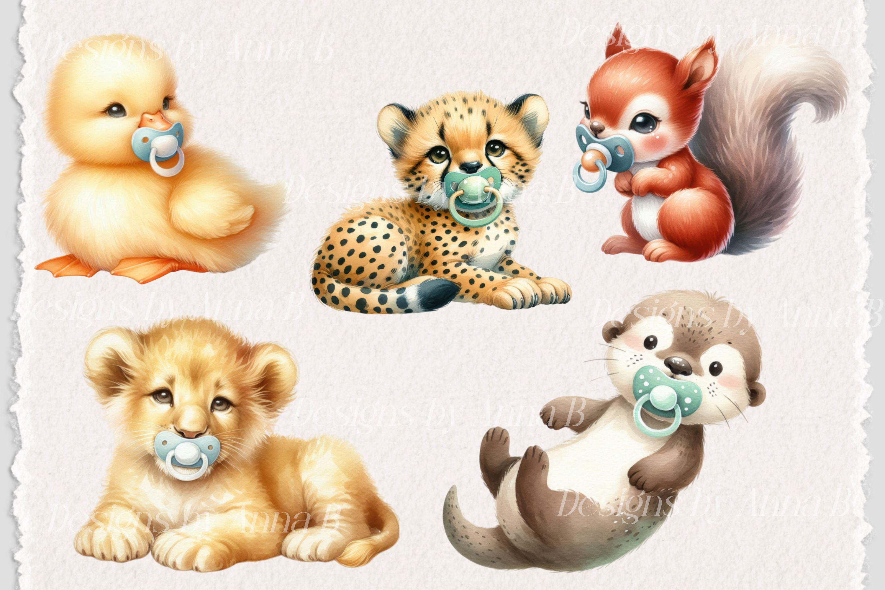Baby Animals With Pacifiers Clipart: Nursery PNG Set (digital Download ...