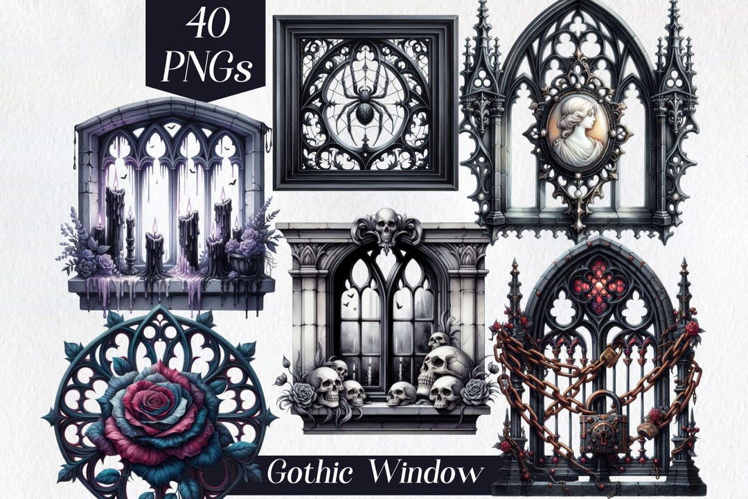 Gothic Windows Clipart, Watercolor Goth Window Frame Clip Art, Png ...