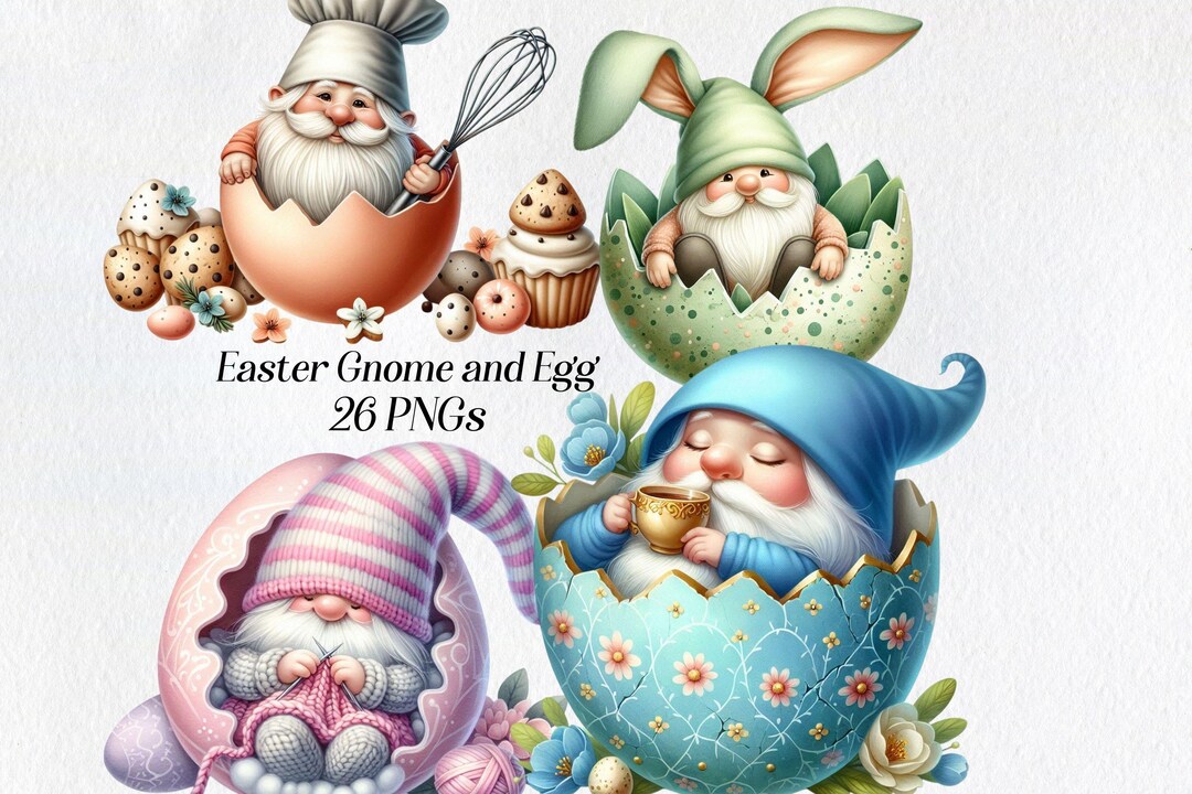 Easter Gnome Clipart, Watercolor Cute Easter Gnome Clip Art, Egg Png ...